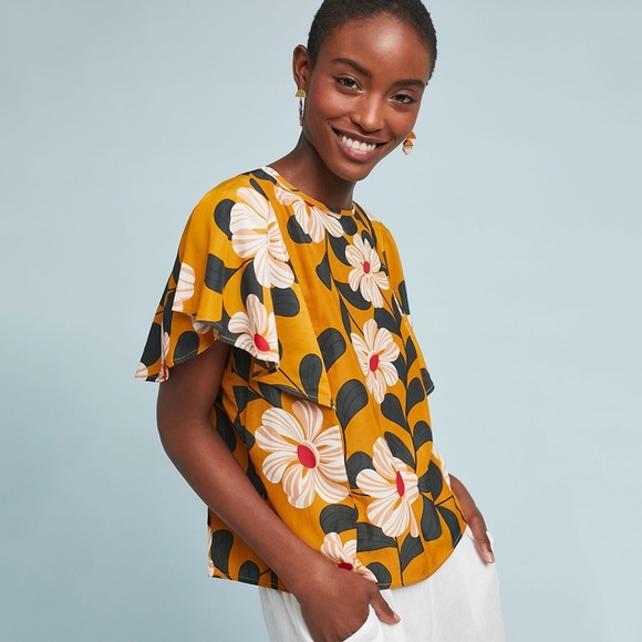 Eva Franco | Tops | Eva Franco Anthropologie Flutter Sleeve Floral ...